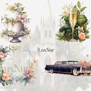 Watercolor Wedding Clipart, Printable Green Wedding Day Art Print ...