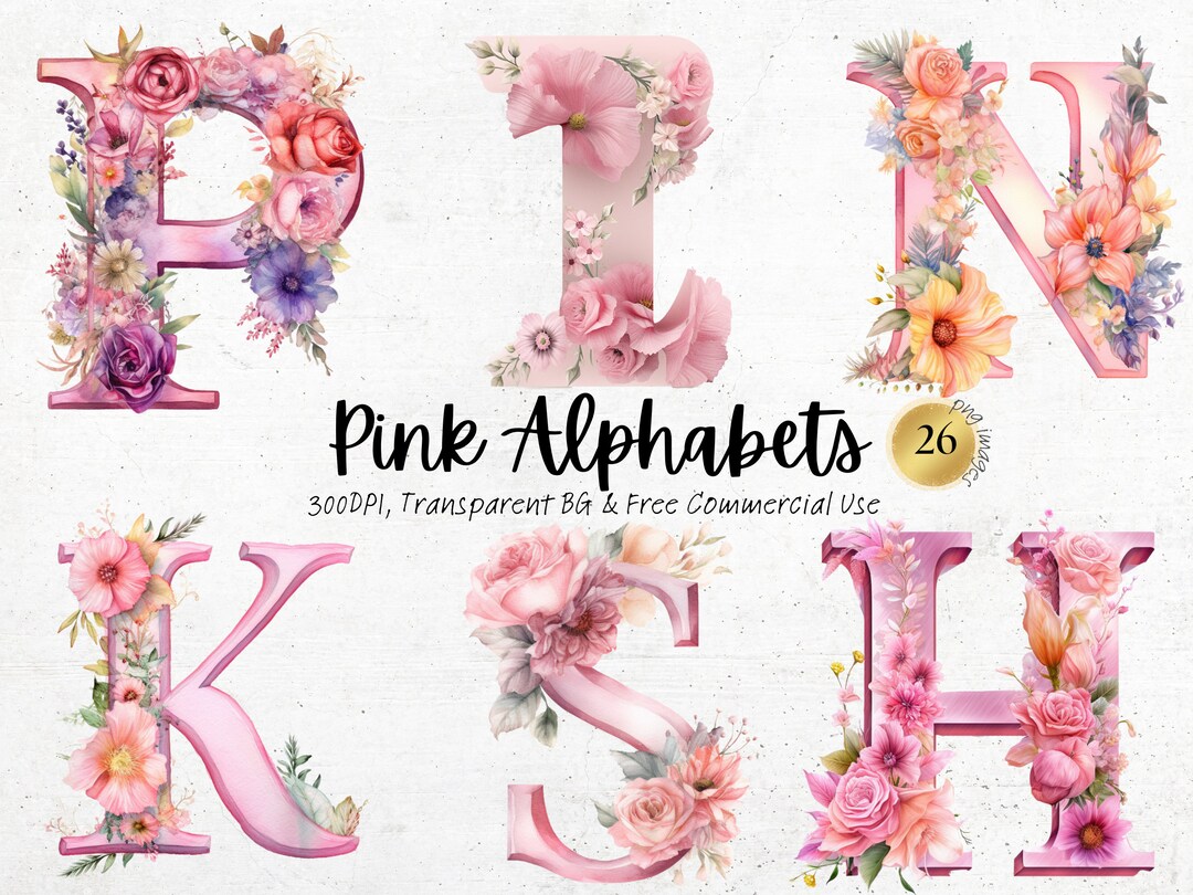 Alphabet Watercolor Png Clipart, Printable Pink Floral Letter Wedding ...