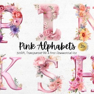 Alphabet Watercolor Png Clipart Printable Pink Floral Letter - Etsy UK