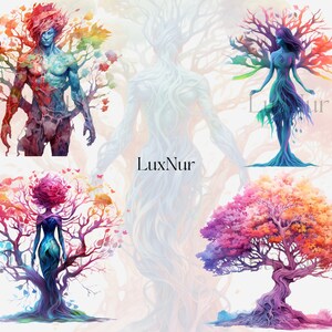 Watercolor Fantasy Tree People Clipart, Printable Fairy Human Overgrown ...