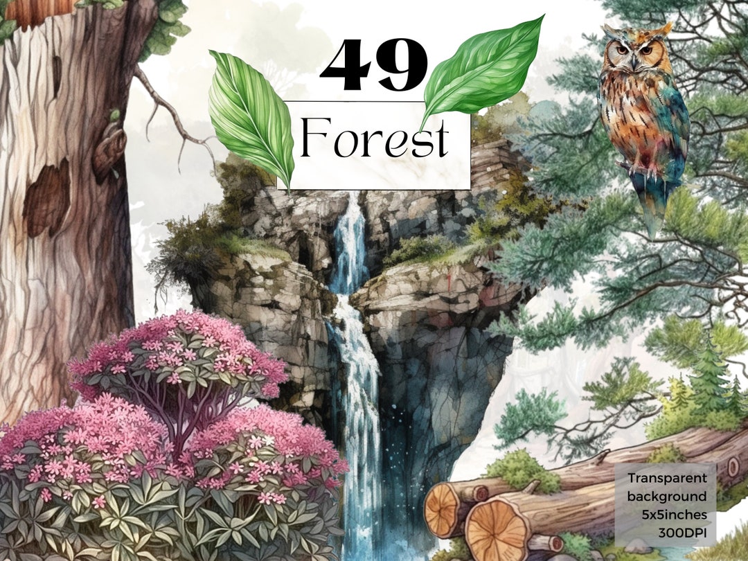 Watercolor Forest Clipart Png, Printable Nature Greenery Wall Art ...