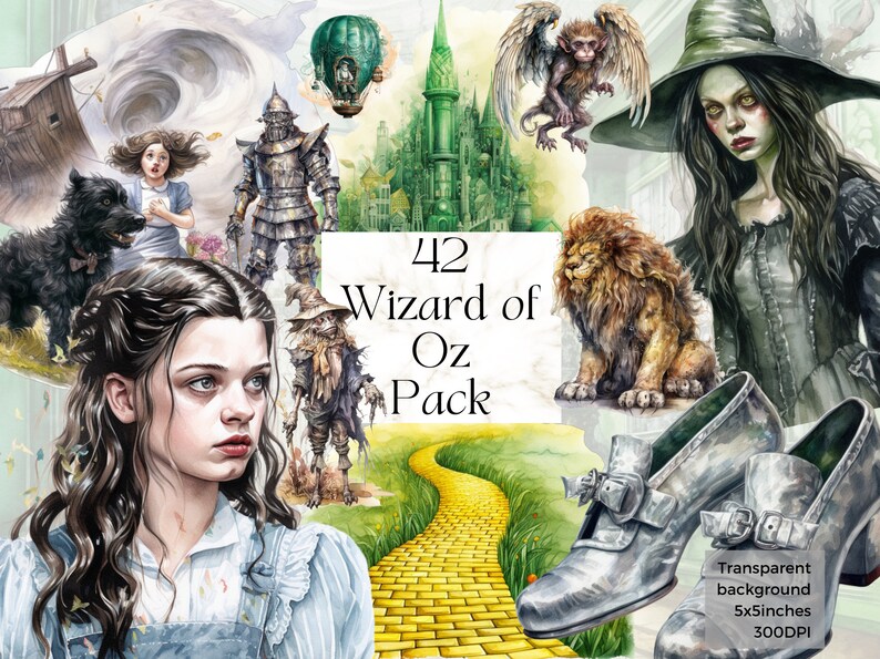42 Watercolor Wizard of Oz Clipart Png Printable Fairytale - Etsy