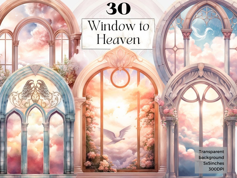 Watercolor Heaven Window Clipart Png Printable Angel Clipart - Etsy