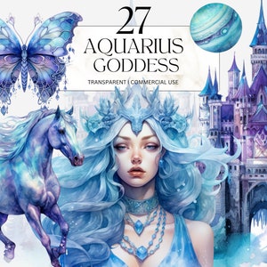 Watercolor Aquarius Goddess Clipart Printable Zodiac Sign Astrology ...