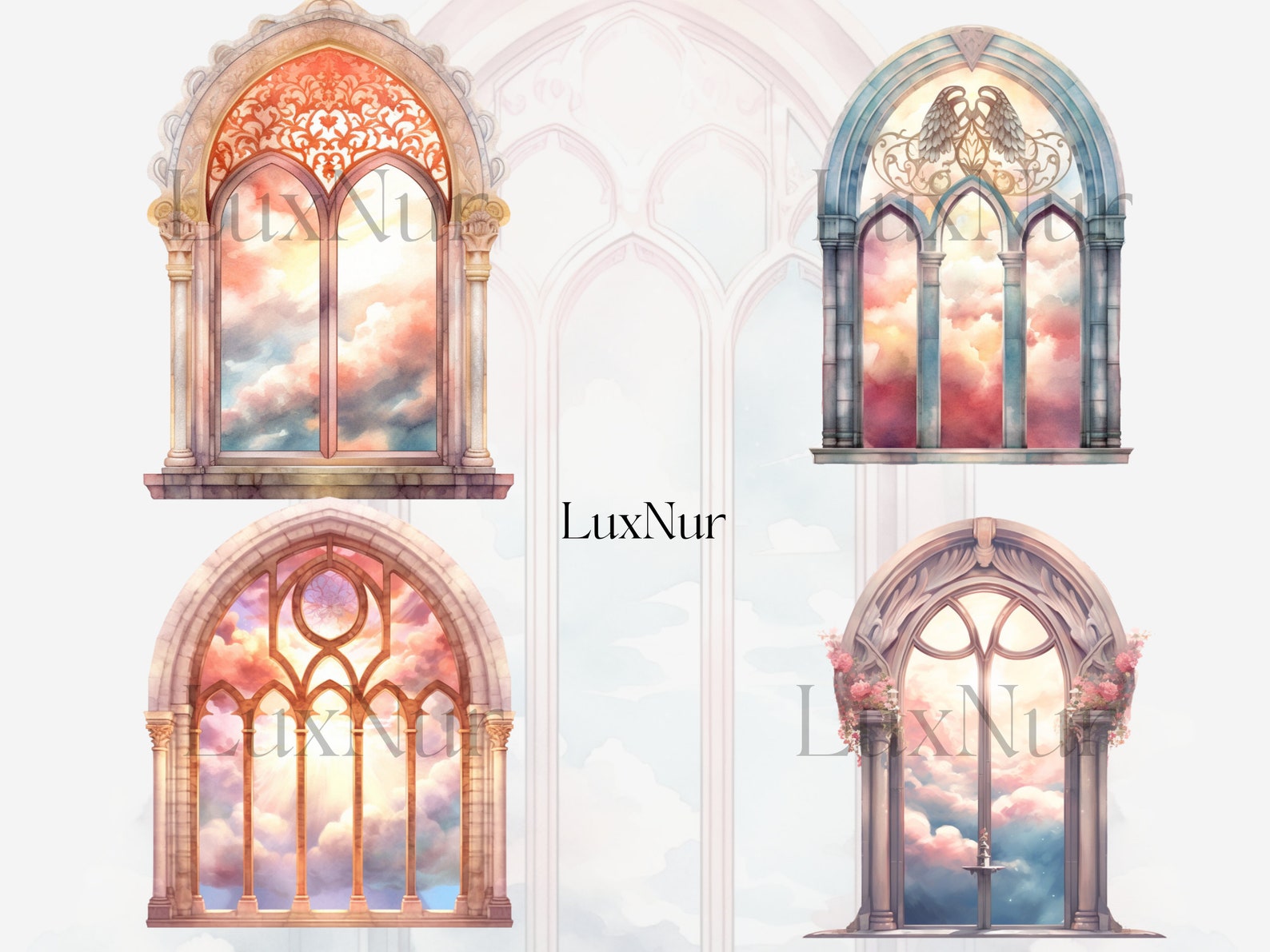 Watercolor Heaven Window Clipart Png Printable Angel Clipart - Etsy