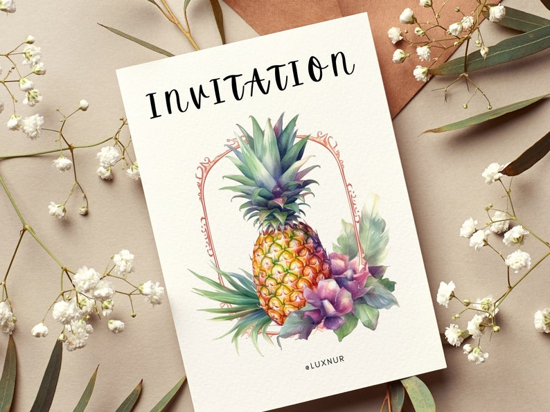 Watercolor Pineapple Clipart Printable Hawaiian Tropical - Etsy