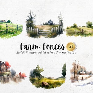 Watercolor Farm Fences Clipart, Printable Farmhouse Barn Gates Art ...