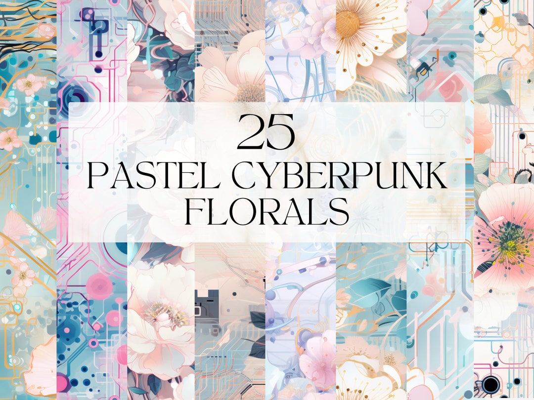 Watercolor Pastel Cyberpunk Florals Digital Paper, Printable Seamless ...