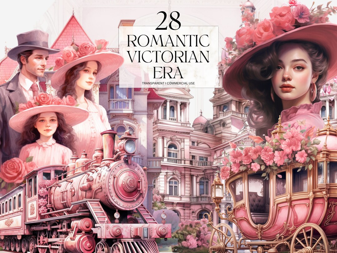 Watercolor Romantic Victorian Clipart, Printable Pink Floral Retro ...