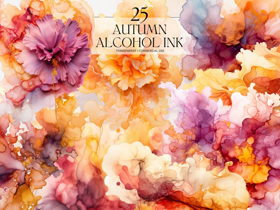 Watercolor Autumn Alcohol Ink Clipart, Printable Vibrant Abstract ...