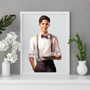 Watercolor Waiter & Waitress Clipart, Printable Restaurant Bistro Png ...