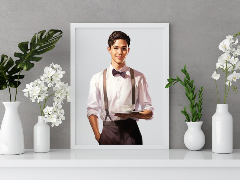 Watercolor Waiter & Waitress Clipart Printable Restaurant - Etsy
