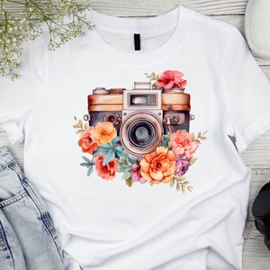 Watercolor Retro Camera Clipart, Printable Floral Camera Png, Floral ...