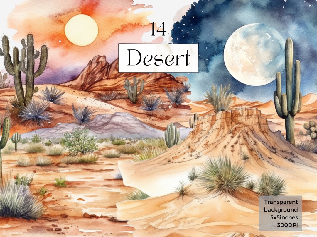 Watercolor Desert Clipart Png, Printable Desert Landscape Painting ...