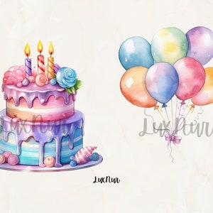 Watercolor Birthday Clipart Printable Kawaii Happy Birthday Party ...