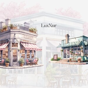 Watercolor Spring Cafe Clipart, Printable Spring Clipart, Cafe Interior ...