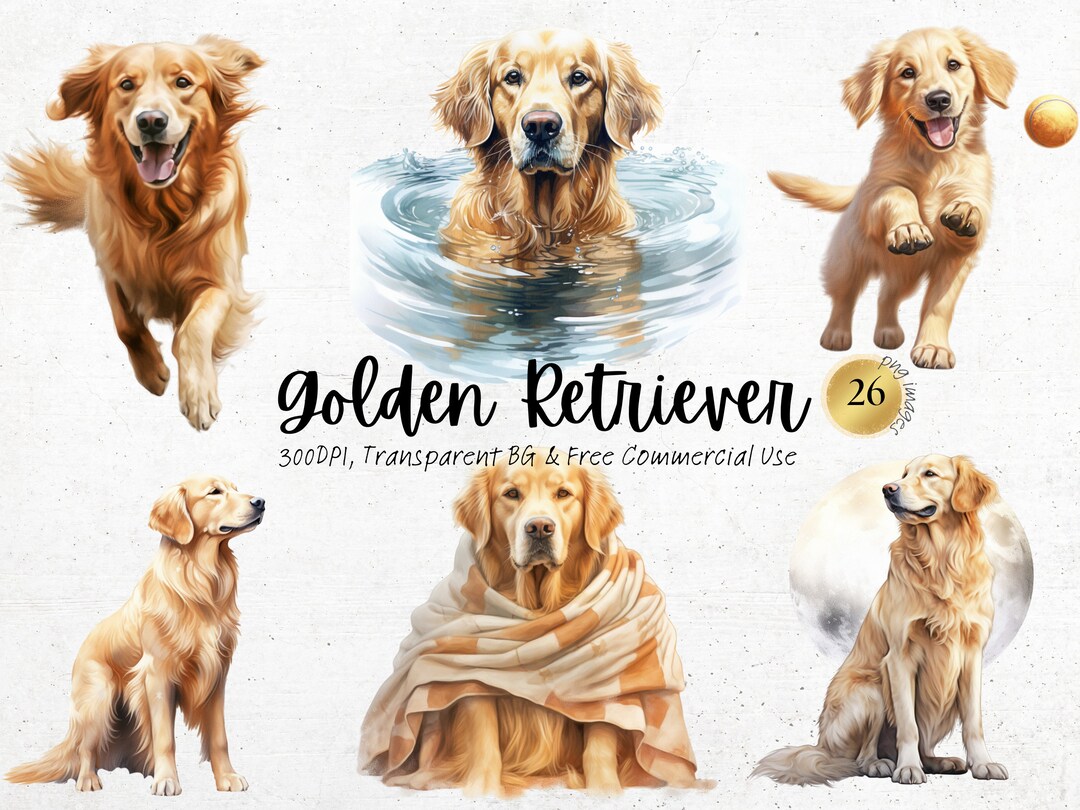 Watercolor Golden Retriever Clipart, Printable Floral Puppy Art Print ...
