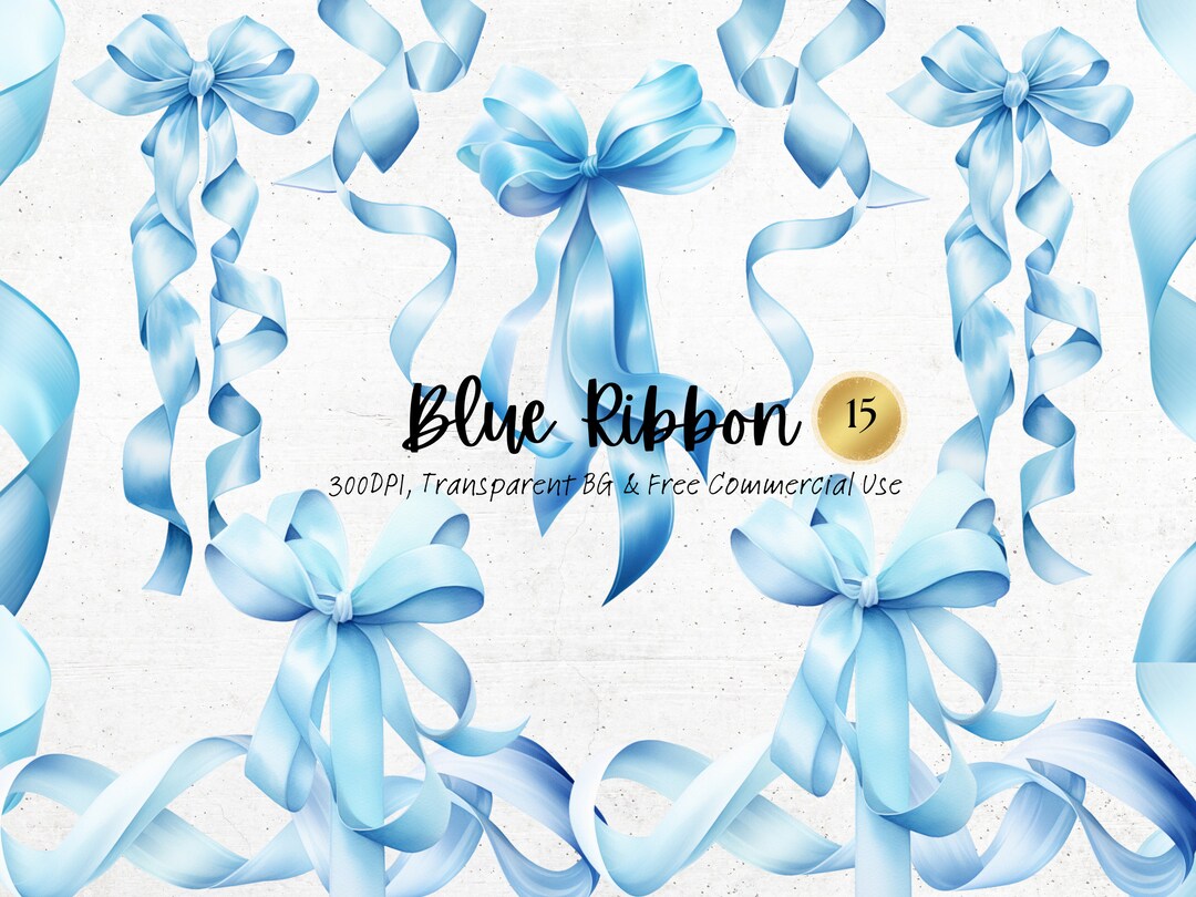Watercolor Blue Ribbon Clipart, Printable Kawaii Birthday Party Png ...