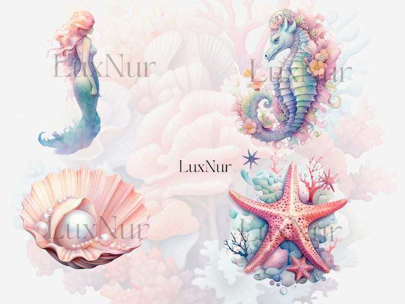 Watercolor Mermaid Clipart Printable Girl Under the Sea - Etsy UK