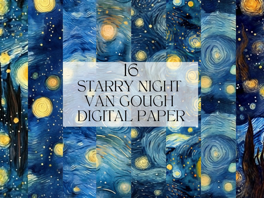 Watercolor Starry Night Van Gogh Digital Paper, Printable Galaxy ...