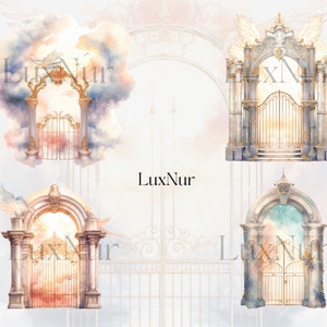 Watercolor Heaven Gates Clipart Png, Printable Angel Clipart, Heaven ...