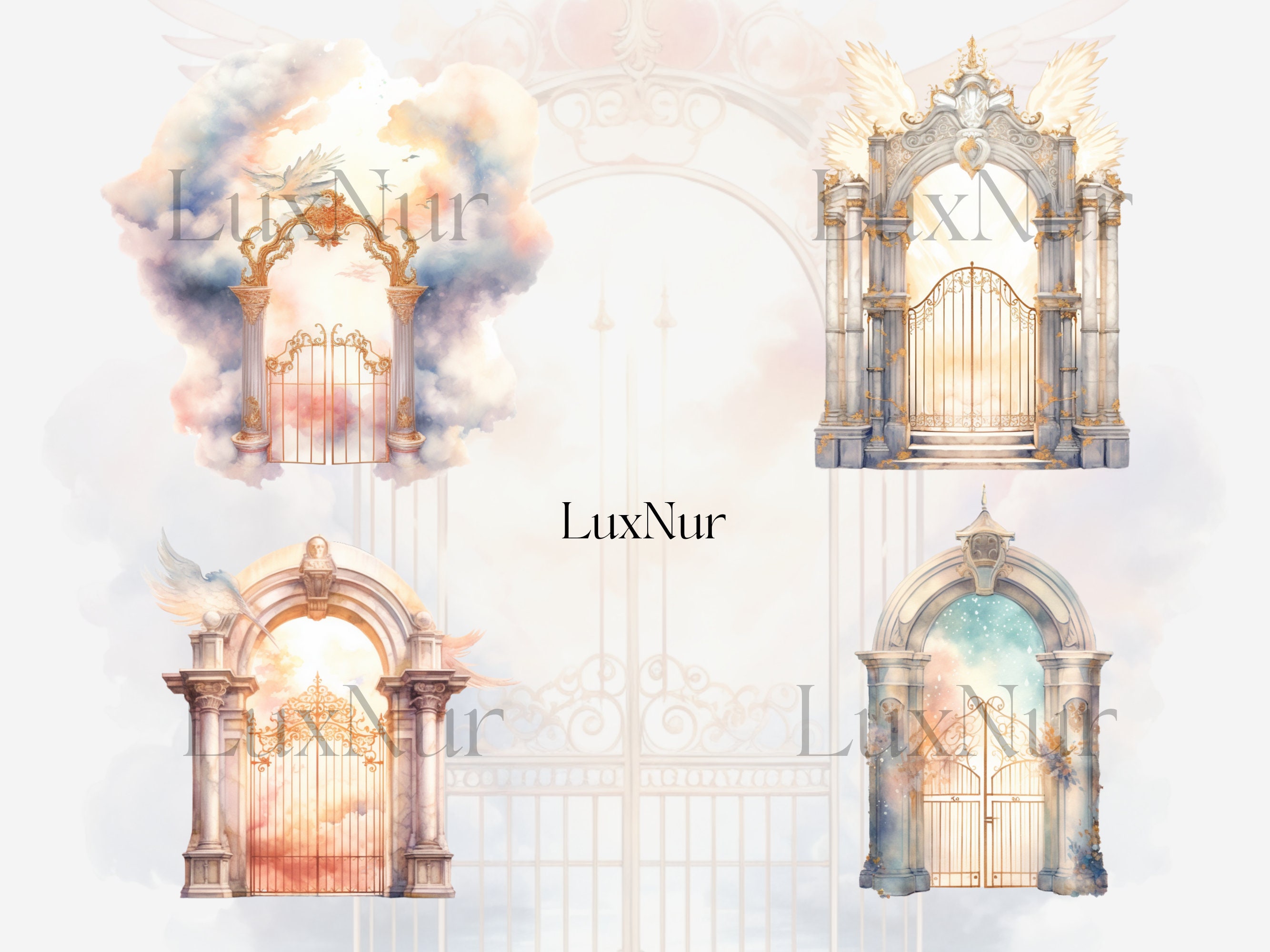 Watercolor Heaven Gates Clipart Png Printable Angel Clipart - Etsy