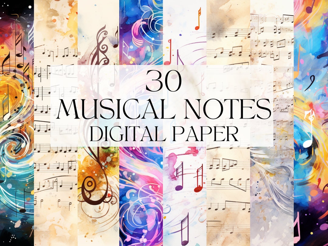 Watercolor Musical Notes Digital Paper, Printable Fantasy Music ...