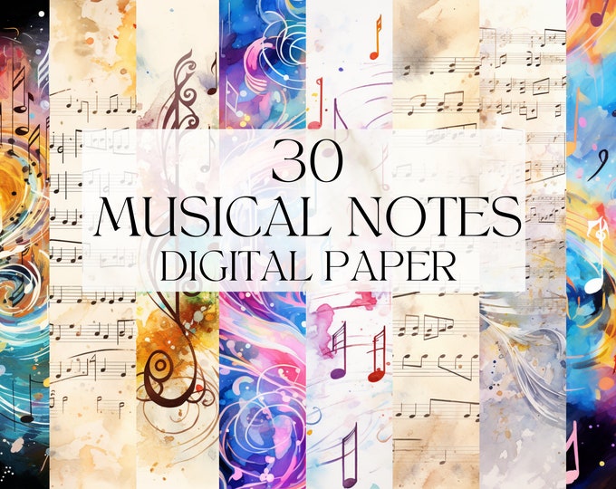 Watercolor Musical Notes Digital Paper, Printable Fantasy Music ...