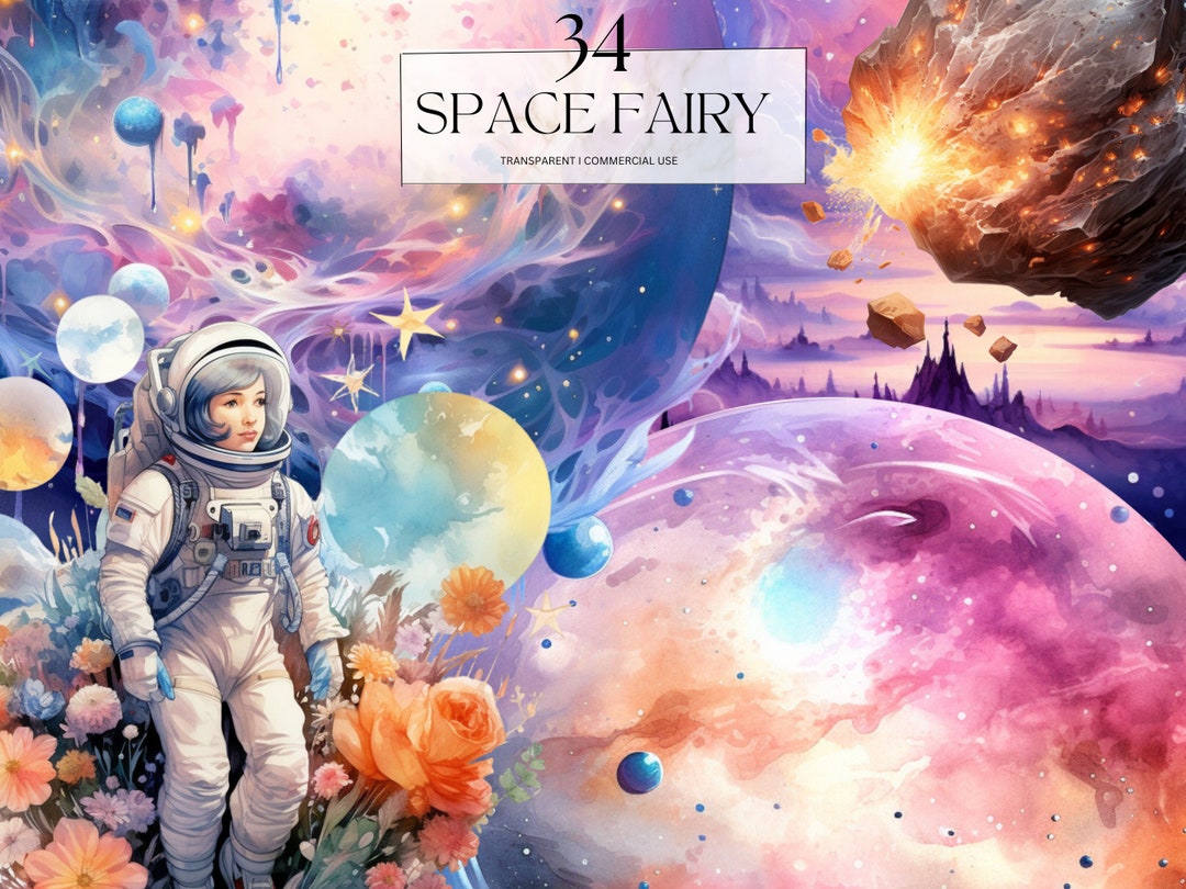 Watercolor Space Fairy Clipart, Printable Magical Cosmic Png, Celestial ...
