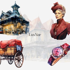 Watercolor Orient Express Clipart, Printable Vintage Ephemera Png ...