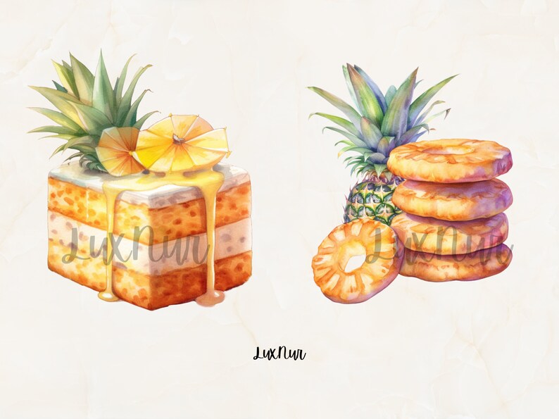 Watercolor Pineapple Clipart Printable Hawaiian Tropical - Etsy