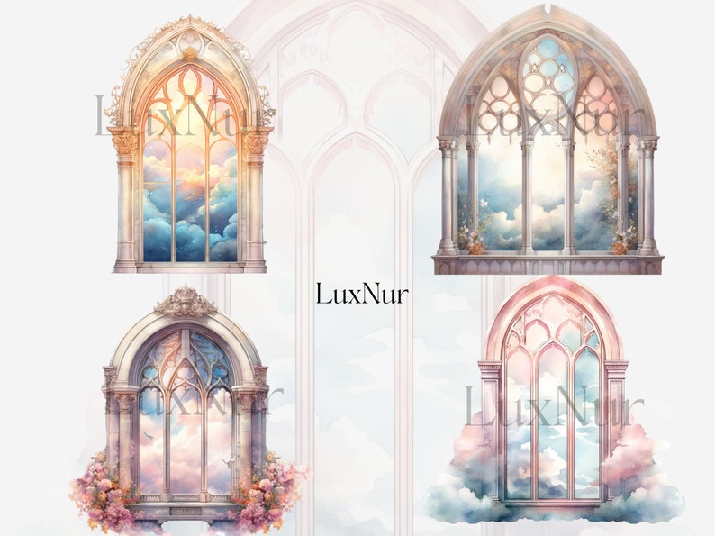 Watercolor Heaven Window Clipart Png Printable Angel Clipart - Etsy