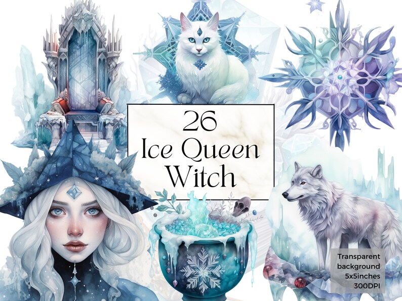 Watercolor Ice Queen Witch Clipart Png Printable Frozen Snow - Etsy