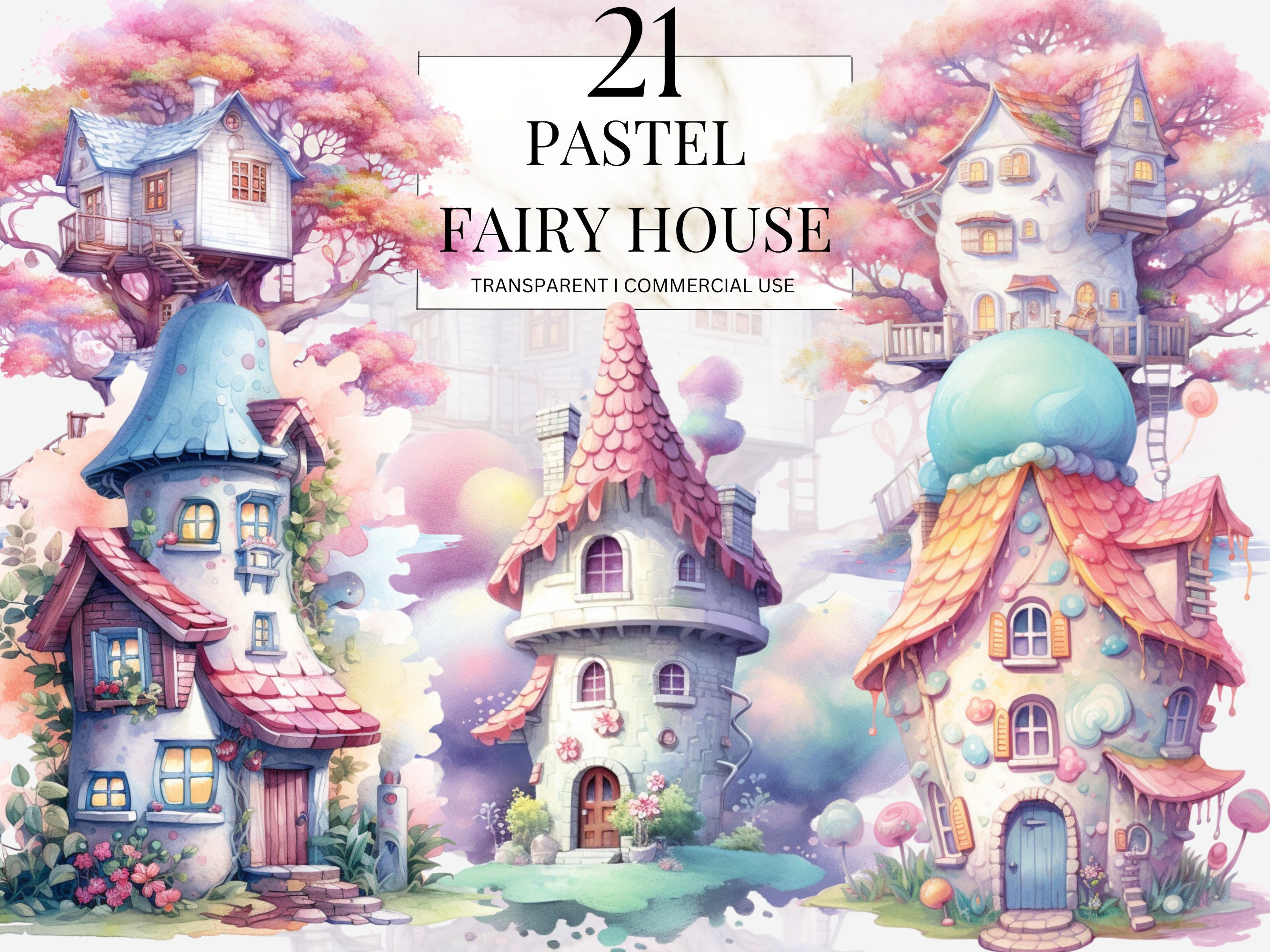 Watercolor Pastel Fairy House Clipart Png Printable Kids Art - Etsy