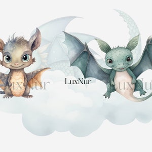 Watercolor Baby Dragon Clipart, Printable Fairy Tale Cute Dragons PNG ...