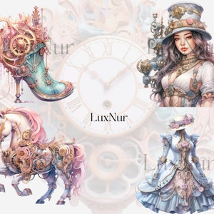 Pastel Steampunk Clipart Printable Watercolor Retro Futuristic ...