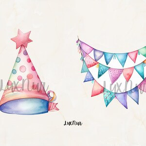 Watercolor Birthday Clipart Printable Kawaii Happy Birthday Party ...