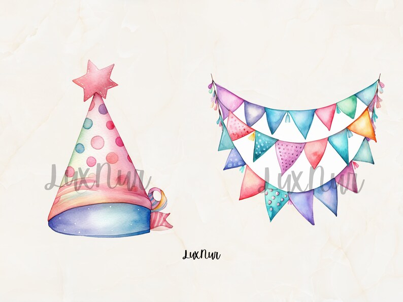 Watercolor Birthday Clipart Printable Kawaii Happy Birthday - Etsy