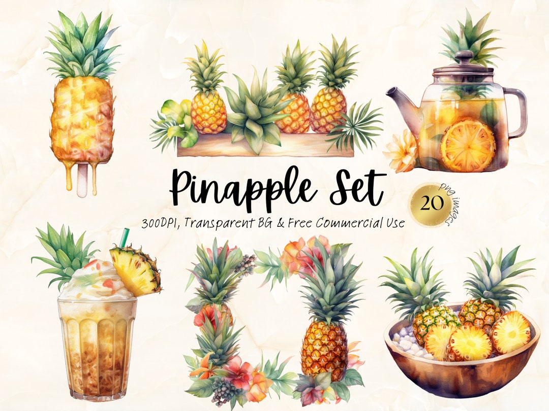 Watercolor Pineapple Clipart Printable Hawaiian Tropical Holiday Fruit ...