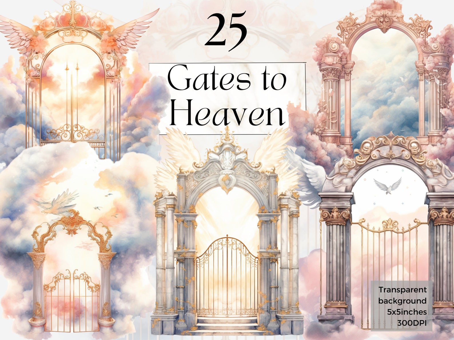 Watercolor Heaven Gates Clipart Png Printable Angel Clipart - Etsy