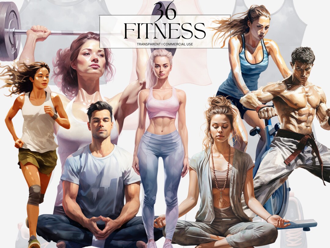 Watercolor Fitness Clipart, Printable Exercise Training Workout Png ...