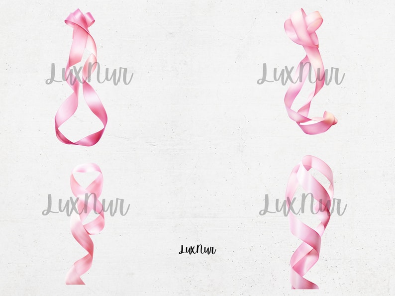 Watercolor Pink Ribbon Clipart Printable Kawaii Birthday - Etsy