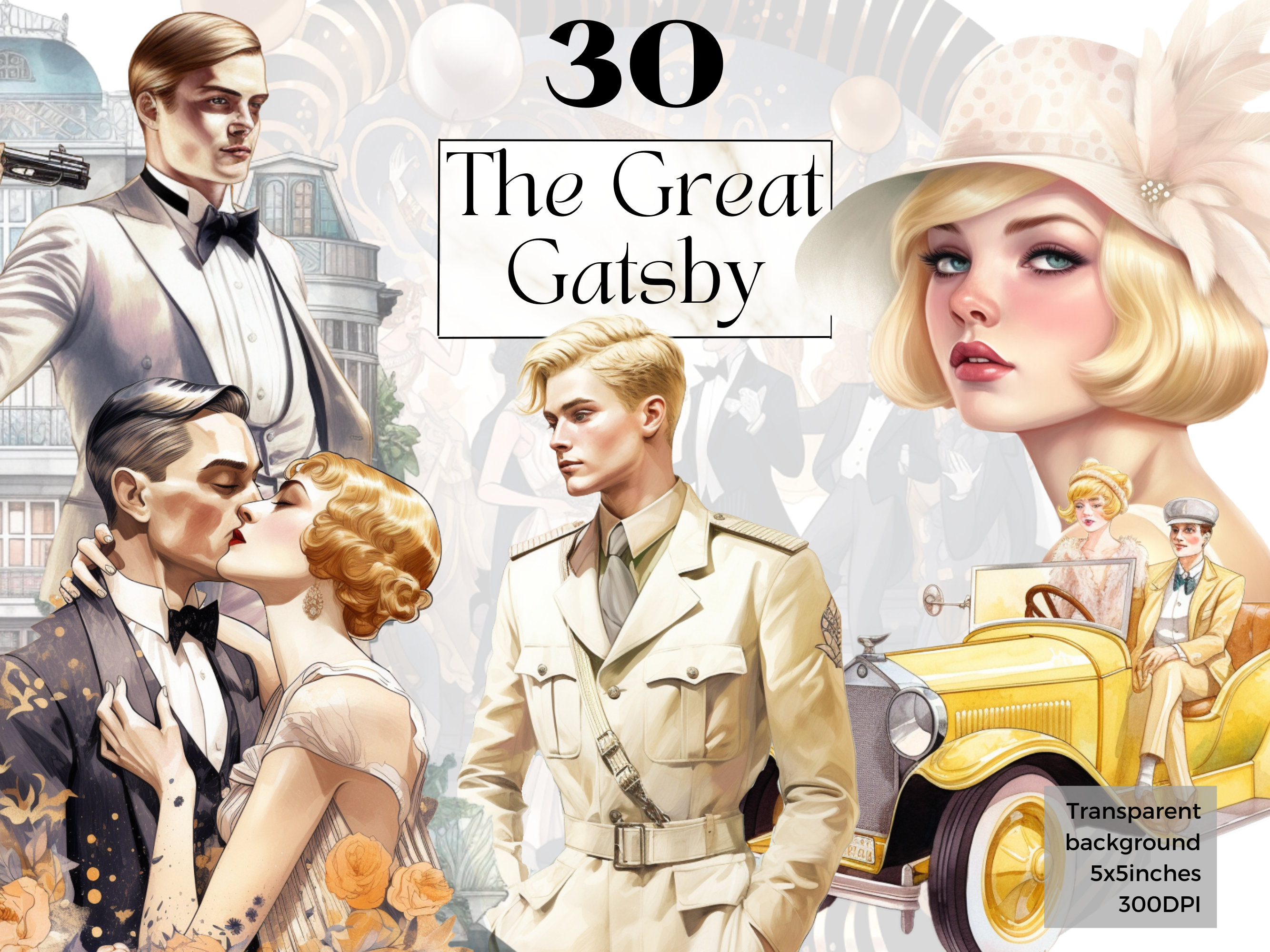 Watercolor the Great Gatsby Clipart Png Printable 1920s - Etsy Australia