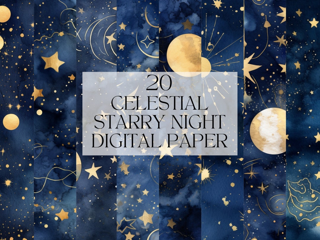 Watercolor Celestial Starry Night Digital Paper, Printable Galaxy ...