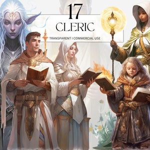 Watercolor Cleric Clipart Printable Dungeons and Dragons Dnd RPG Wizard ...