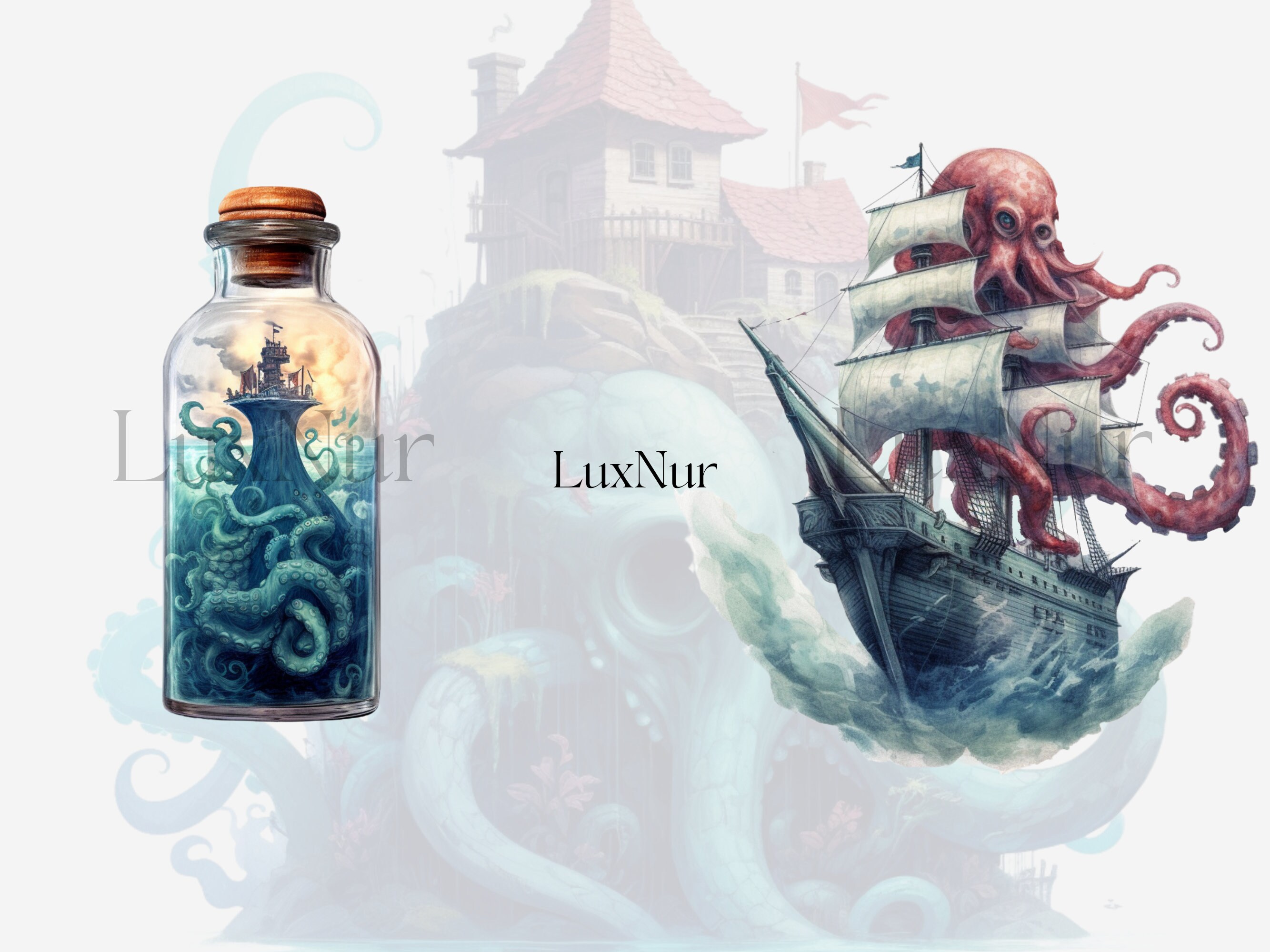 Watercolor Kraken Clipart Printable Giant Octopus Art Print - Etsy Australia