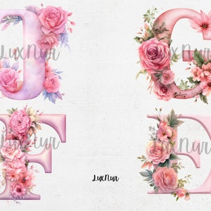 Alphabet Watercolor Png Clipart Printable Pink Floral Letter - Etsy UK