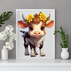 Watercolor Cute Cow Clipart, Printable Woodland Farm Cow Baby Png ...