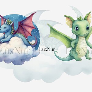 Watercolor Baby Dragon Clipart, Printable Fairy Tale Cute Dragons PNG ...