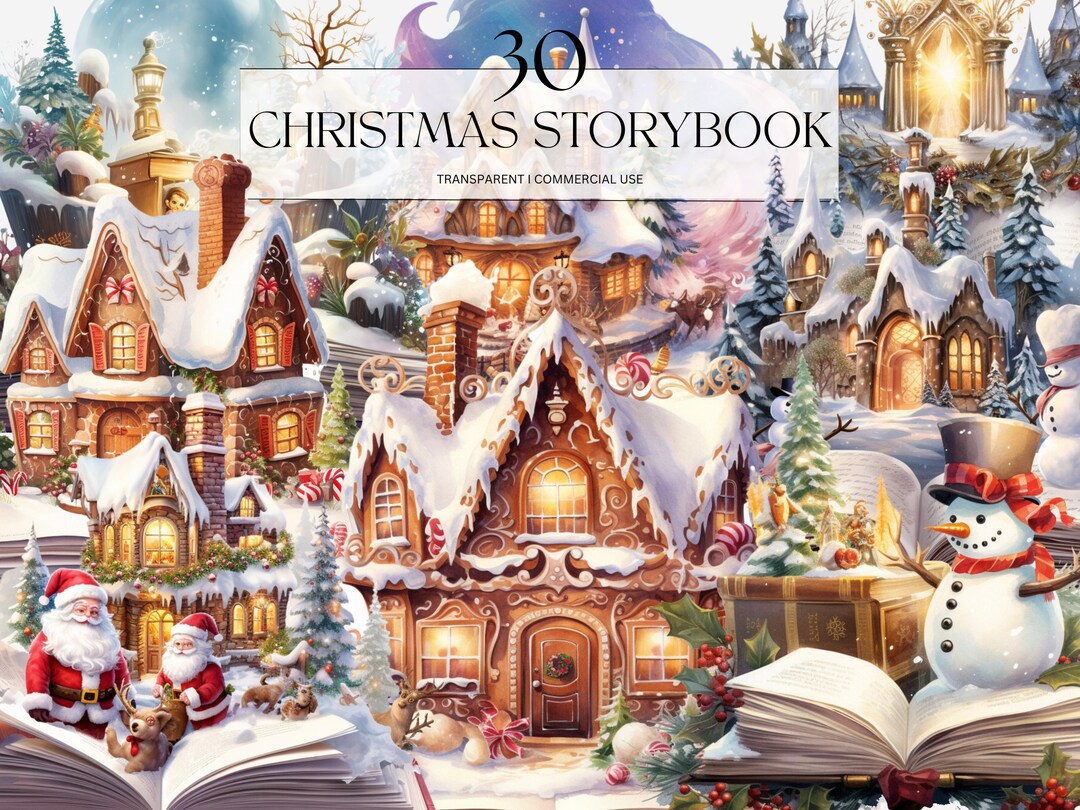 Watercolor Christmas Storybook Clipart, Printable Holiday Bookworm Png ...